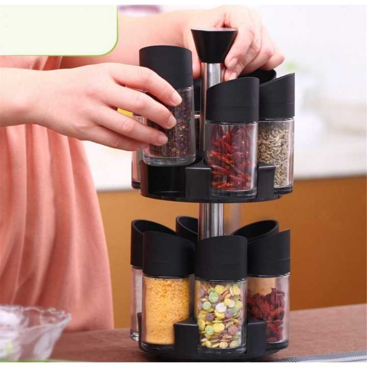 Spice Rack 12 pcs Spices Jars Salt and Pepper Shakers Kitchen Storage ...