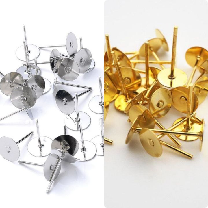 20-100pcs/lot Stainless Steel Earring Studs Base Ear Blank Post Flat ...