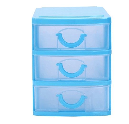 3X Mini Translucent Drawer Type Plastic Storage Box(Blue 3 Layers ...