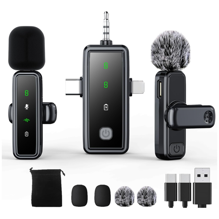 Omnidirectional Wireless Lavalier Microphone 3 in 1 for /Android/Camera ...