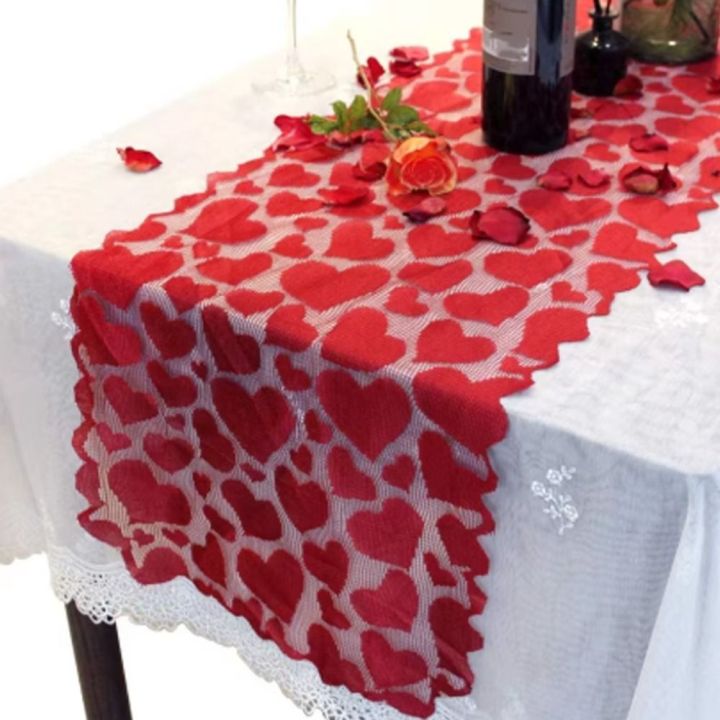 Banquet Lace Red Heart Table Runner Festival Supplies Valentines Day ...