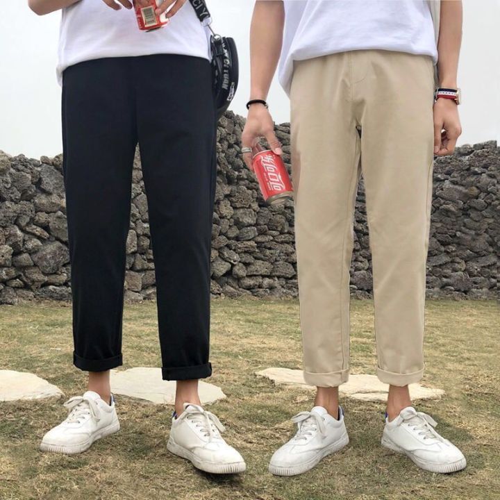 Men's Cotton Casual Pants for Young Students Korean Style Cropped Pants ...