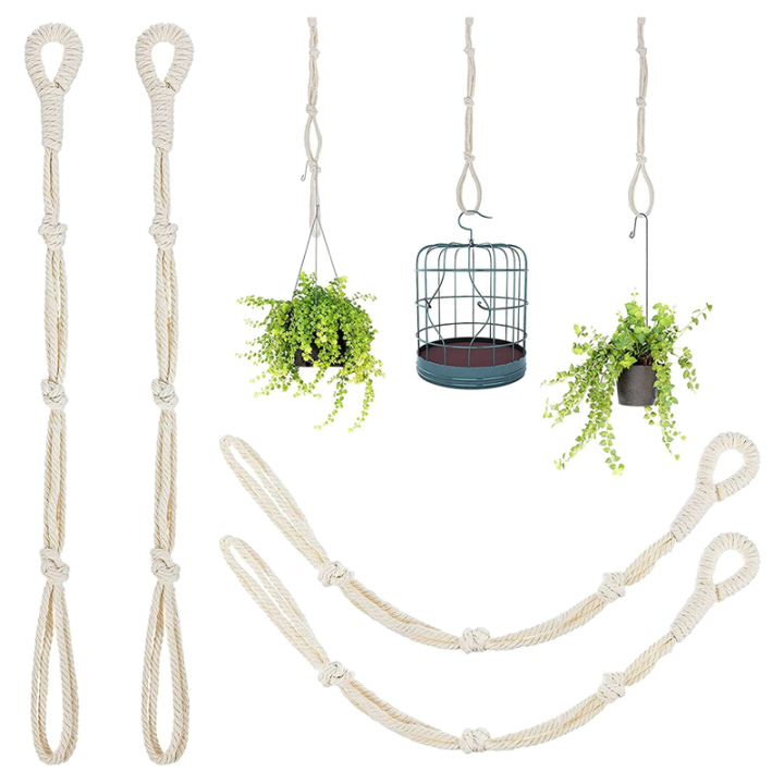 JDXHLAU 4 Pieces Macrame Beige Plant Hanger Extender Rope Plant Hanging ...