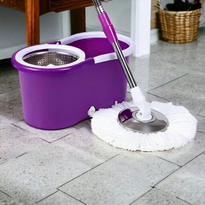 Stainless Steel Top Light Speed Magic Spin Mop Bucket with 2 Microfiber ...