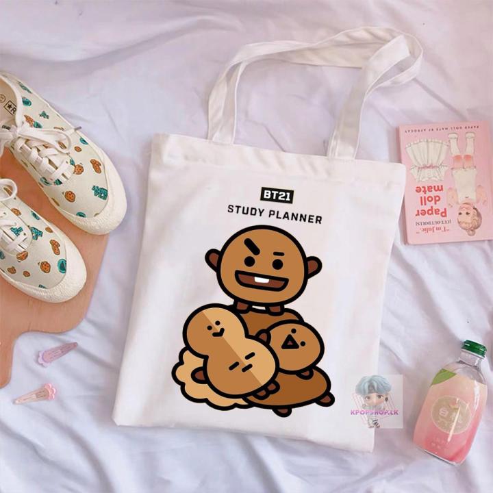 Kpop BTS Tote Bag Bangtan Boys BT21 Side Linen Bag with Adjustable ...