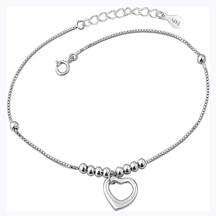 Ankle Bracelets For Women 925 Sterling Silver Indian Heart Love Beaded 4730
