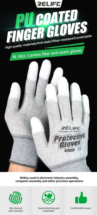 Gloves Anti-static Gloves Electronic Working Gloves PU Coated Finger ...