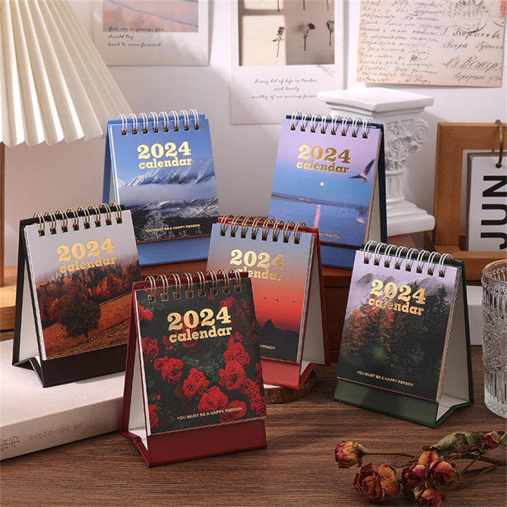 Desktop Mini Calendar Clock-in Calendar Book Scenery-themed Decoration ...