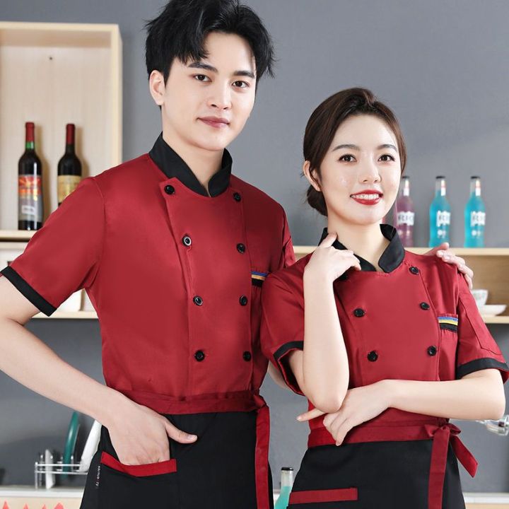 Chef Overalls Short-Sleeved Suit Summer Men's and Women's plus-Sized ...