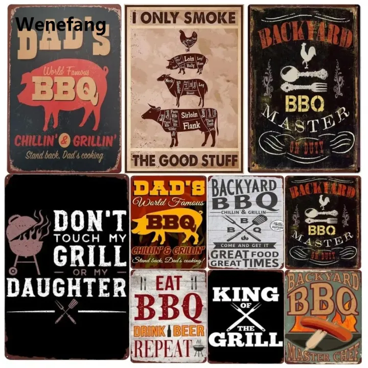 Wenefang Backyard Dads BBQ Sign Vintage Grill King Metal Tin Sign Bar ...