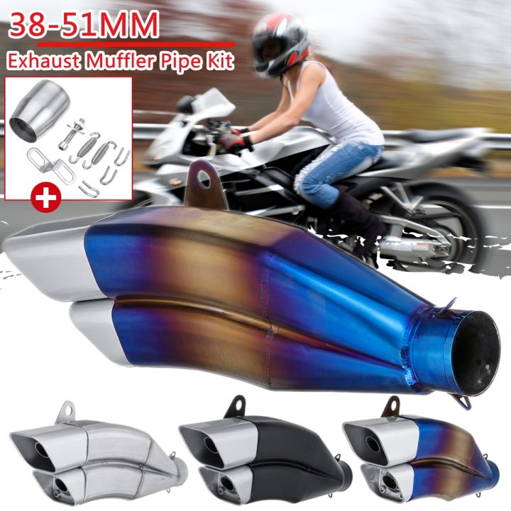 38-51mm Universal Shark Exhaust Muffler Stainless Steel Motorcycle ...