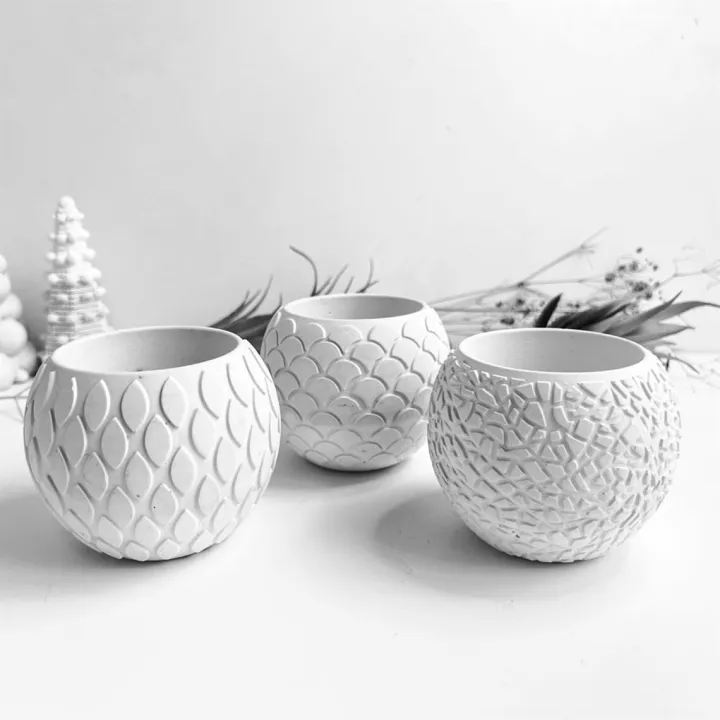 Set of 3 White Plaster of Paris Flower Pots for Succulents and Indoor ...