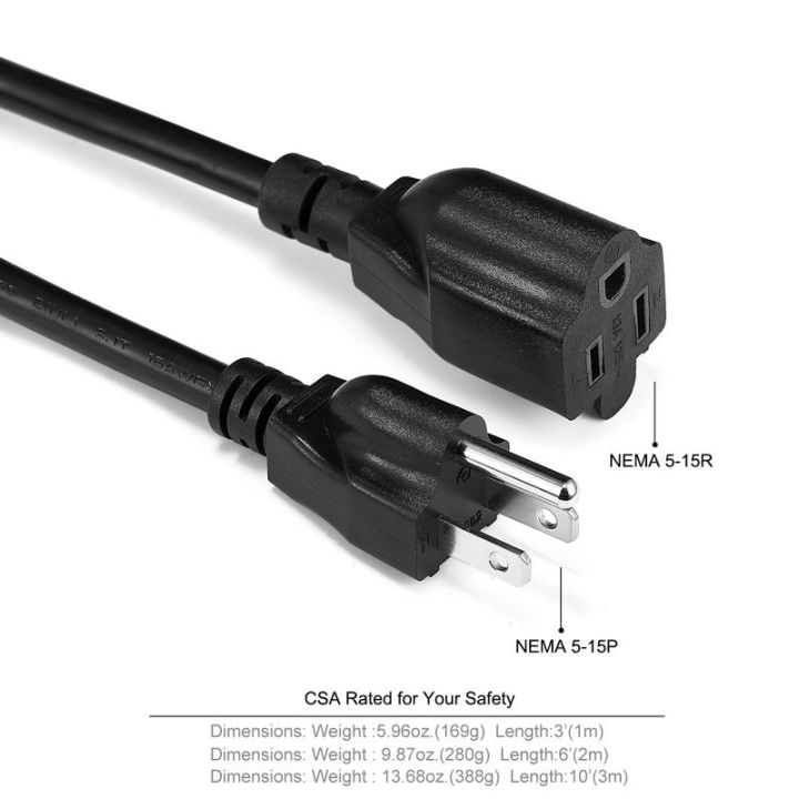 【TopazTrove】3ft 6ft 10ft 16AWG Heavy Duty AC Power Extension Cable NEMA ...