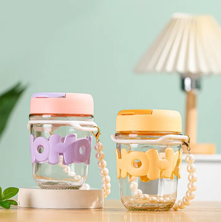 350ml Cute Cartoon Glass Fairy Milk Cup Water Cups With Graduated Straw ...