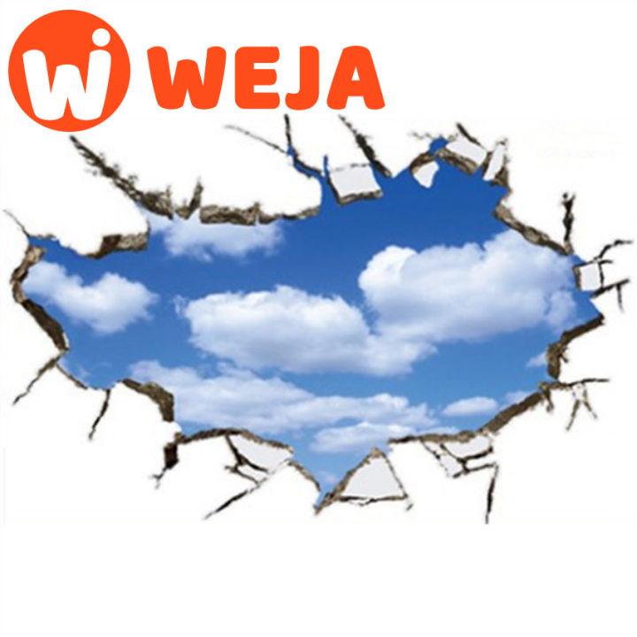 【WEJA】Blue Sky White Clouds scenery 3d broken wall vinyl mural stickers ...