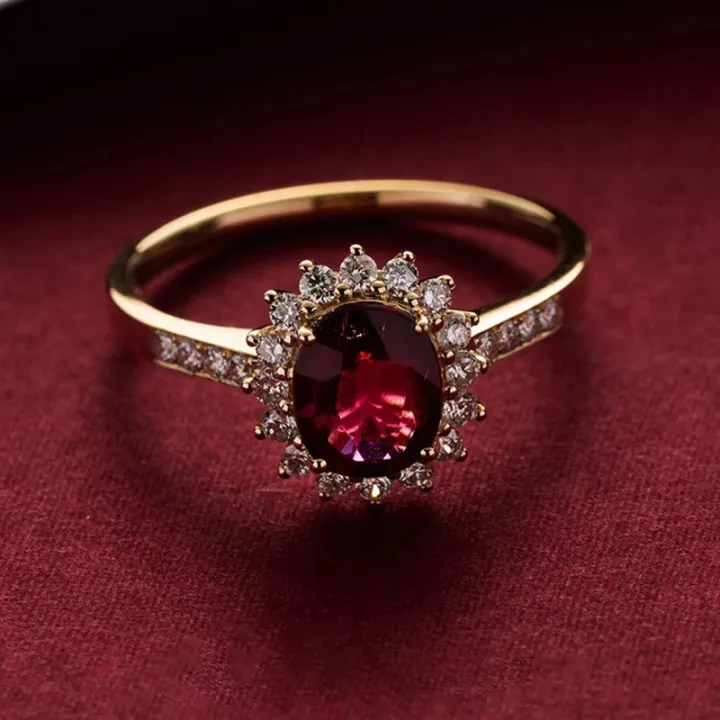Vorix Gold Ruby Colour Ring Garnet Red Retro 100% S925 Sterling Silver ...