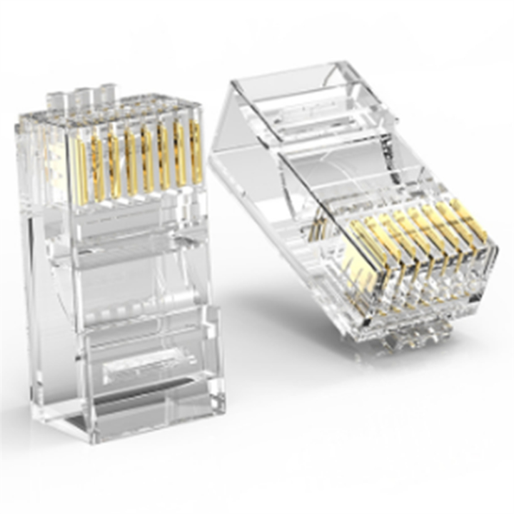 100pcs Network CAT6 RJ45 Pass Through Connectors 8P8C Crystal End Gold ...