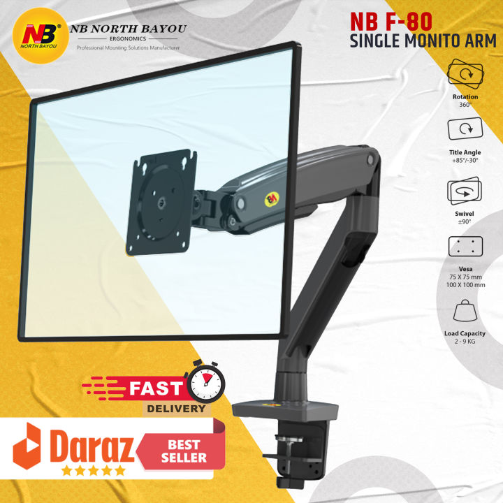 NB F80 Single Monitor Arm Gas Spring 360 Degree Desktop 17"-30" Ergonomic Single Arm Monitor ...