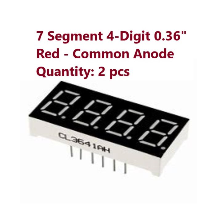 2 pcs of 7 Segment 4 Digit 0.36" Common Anode Red LED Display | Daraz.lk