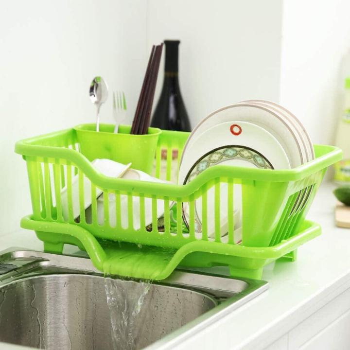 3 in 1 Large Durable Plastic Kitchen Sink Dish Rack Drainer Drying Rack ...
