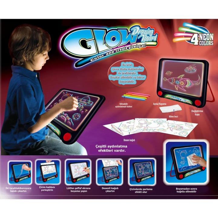 Glow Smart Drawing Board Game Board And 4 Different Neon Pens | Daraz.lk