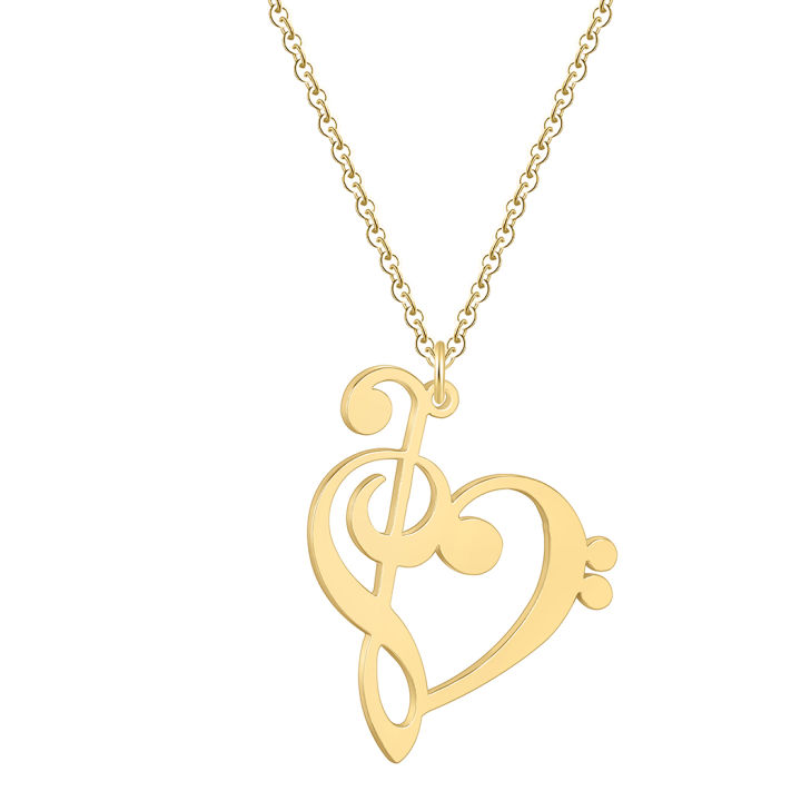 Kinitial Simple Design Treble and Bass Clef Heart Pendant Necklace ...