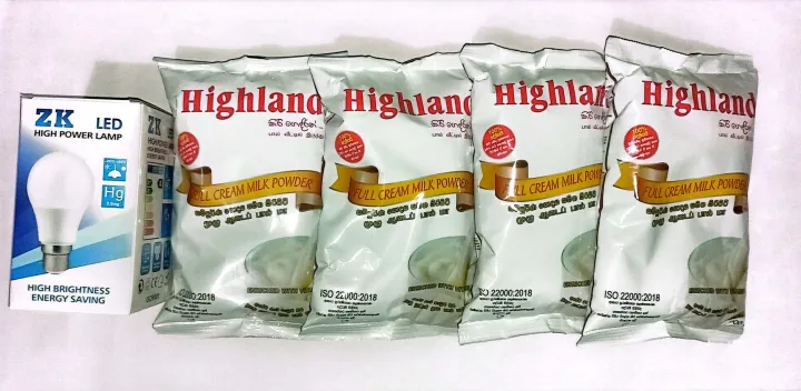 Highland full cream milk powder 400g 4 packets and 5w one high power ...