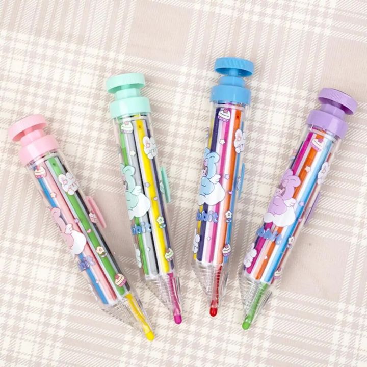 Bright Colored Drawing Pen 8-in-1 Rotate Multi-color Crayons Non-dirty ...