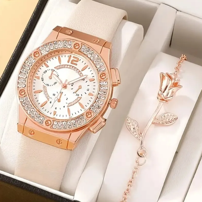 Watches Set Luxury Rhinestone Women Fashion Elegant Wristwatch Quartz ...