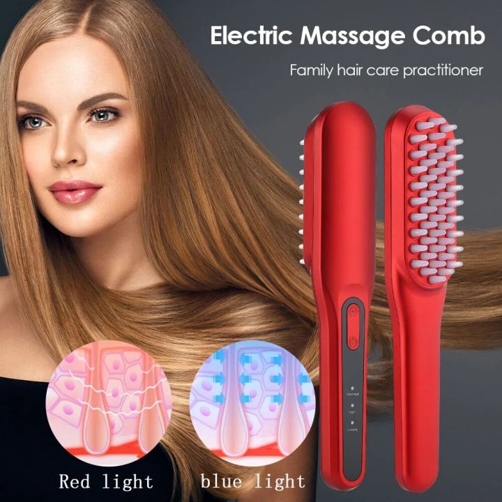 Electric Massage Comb Red Blue Light Therapy Negative Ion Head Massager ...