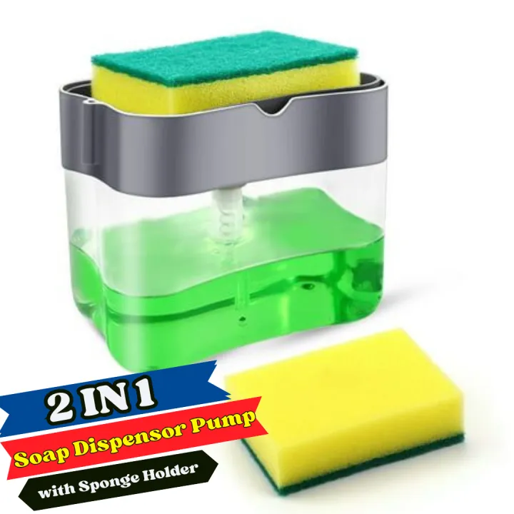 Sponge Manual Press Cleaning Liquid Soap Dispenser Pump| 2 in one ...