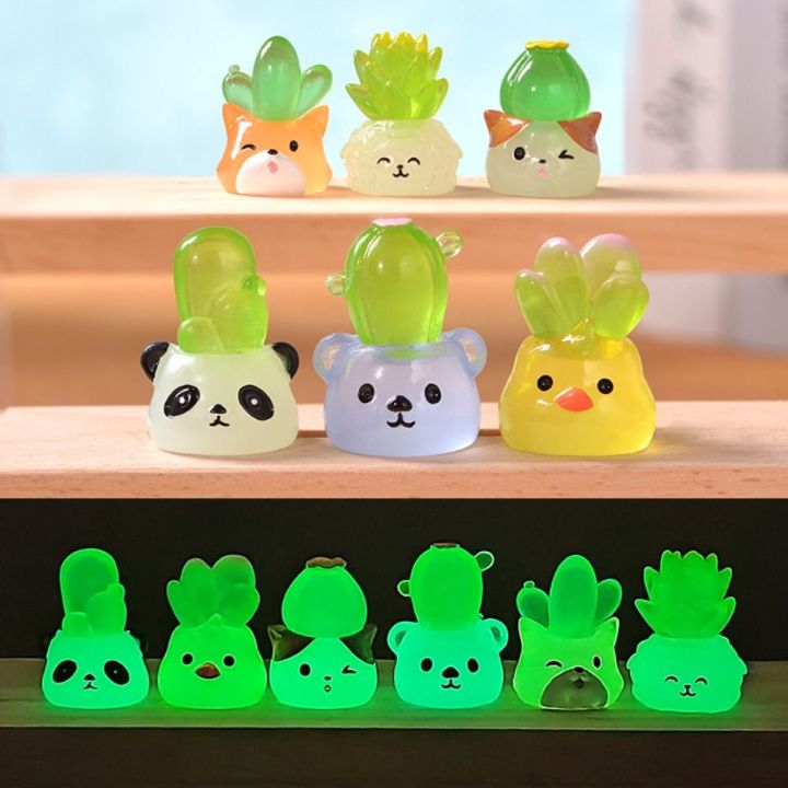 Cartoon Luminous Ornaments Resin Crafts Cute Animal Bonsai Figurines ...
