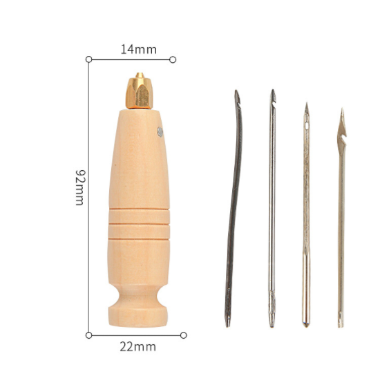 Wooden Handle Sewing Awl Hand Stitcher Punch Tool Curved Crochet Diy ...