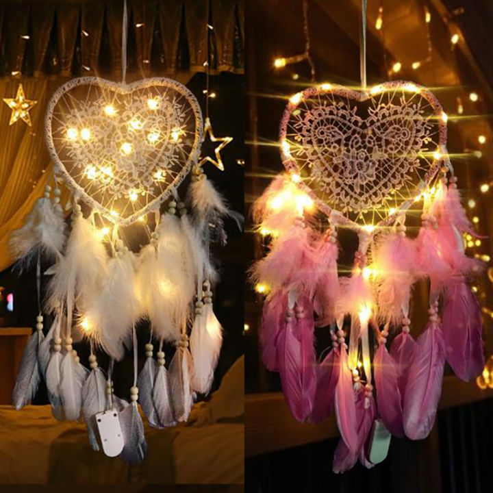 Fancy Dream Catcher With LED Light String Hollow Hoop Heart Shape ...