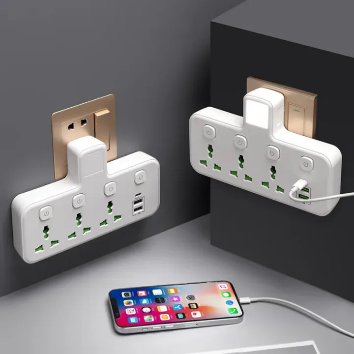 Child Safety Smart Multi Plug Socket Universal Plugs and 2 USB & Type C ...