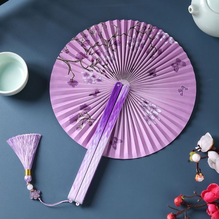 Dance Performance Floral Pattern Foldable Paper Fan Vintage Ancient ...