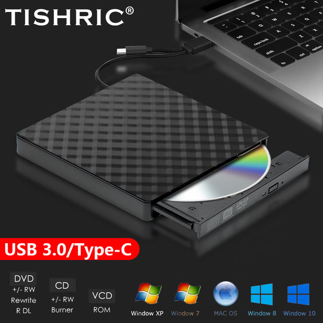 Tishric Dvd Drive External Cd Dvd Rw Rom Usb 3.0 Type C Cable Cd Burner ...