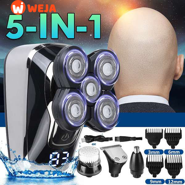 Weja 5 in 1 LED Display Cordless Electric Shaver Bald Head Shaver Beard ...