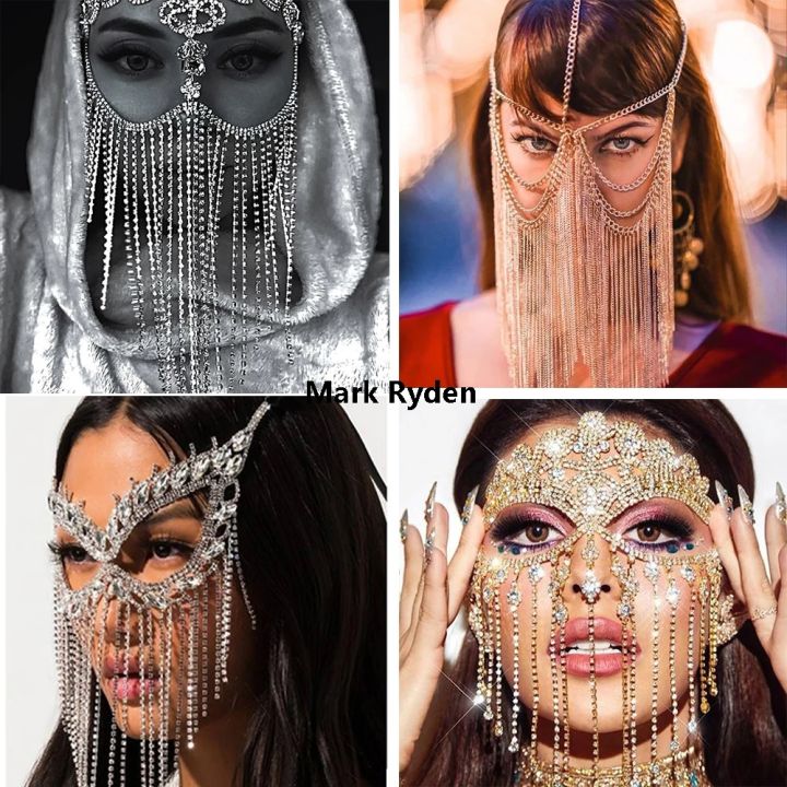 Mark Ryden Indian Tassel Veil Mask for Face Women Rhinestone Face Masks ...