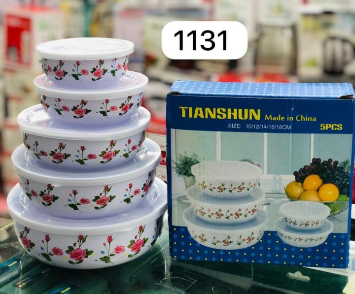 Enamelware Storage Bowl Set /Food Container 5pcs | Daraz.lk