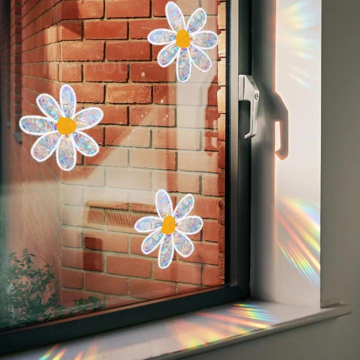 3pcs Daisy Flower Sun Catcher Stickers Self Adhesive PVC Window Wall ...