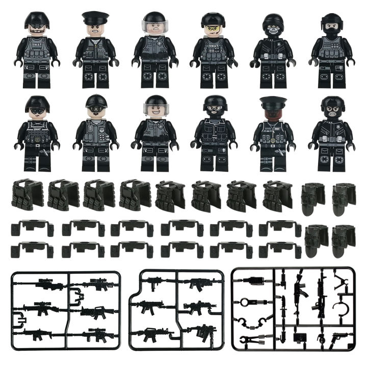 MOC police building block suit black special police 22 models 24 models ...