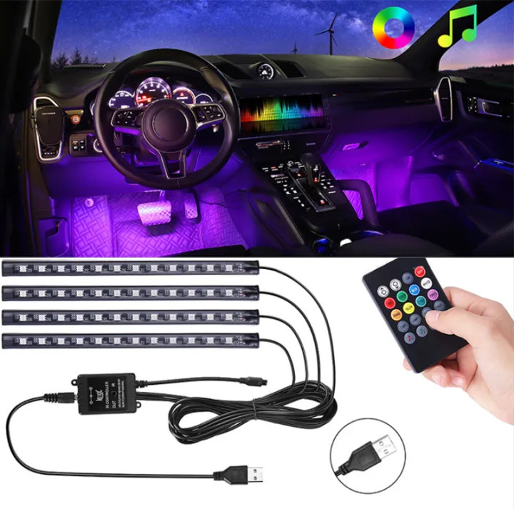 Led Car Foot Ambient Lamp With Usb Wireless Remote Music Control ...