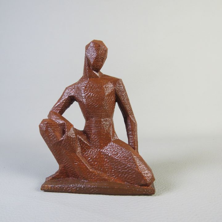 3D Printed Low Poly Abstract Sitting Man Statue - Light Brown Color ...