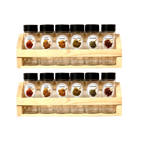 Rack / Wooden Spice Rack & Glass bottle / Spice Shelf / Wall Mounted ...