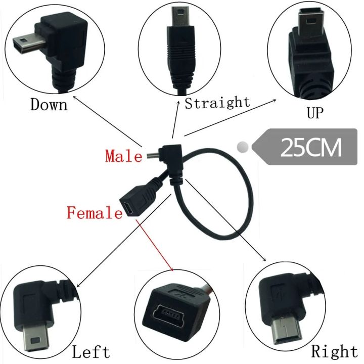 【KAMDSS015】90 Degree 4 angle mini USB Female to Mini B 5 Pin Male cable ...