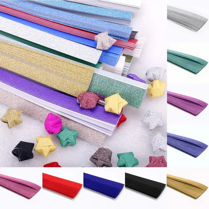 DIY Folding Origami Paper Glitter Bling Shiny Lucky Wish Star Stripes ...