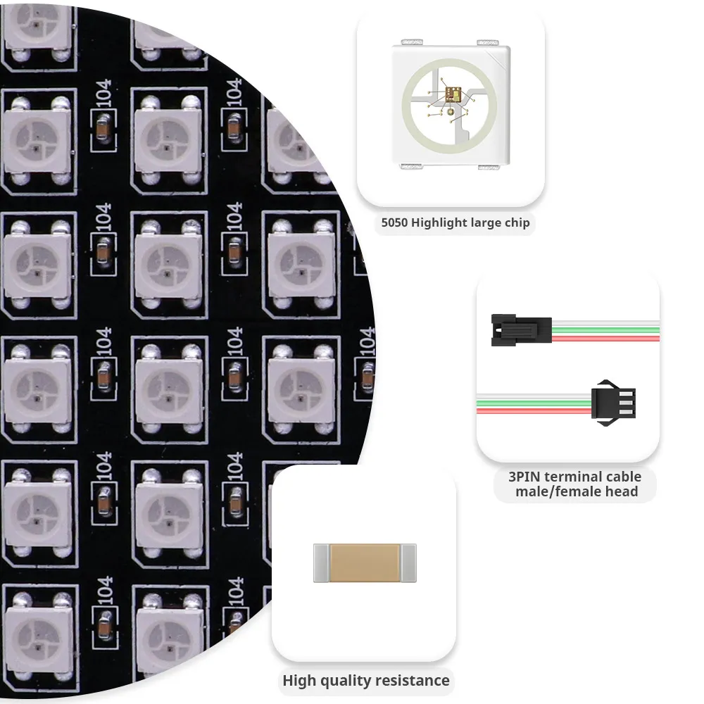 WS2812B 8x8 RGB LED Digital Flexible Individually Addressable Panel ...