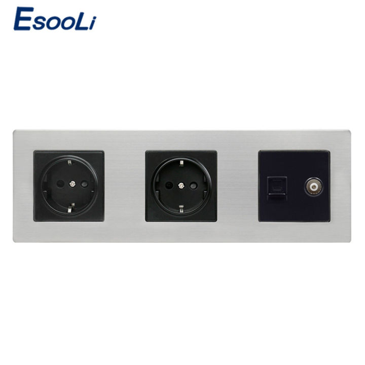 【Topnotch Store】Esooli Stainless Steel Panel Double Wall Socket 16A EU ...