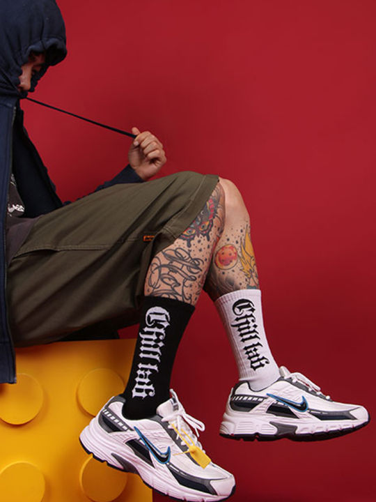 MuXiaRe CHILL LAB Gothic Letters Hiphop Skateboard Black Men Socks ...
